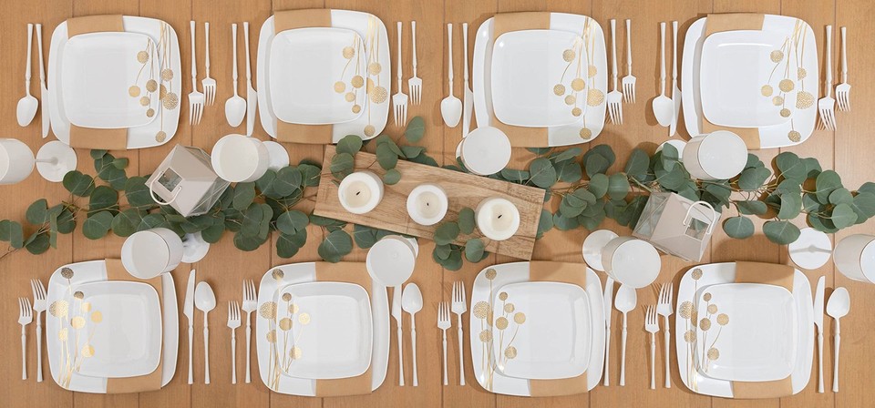 Square 128 Piece Combo Plates Set includes 64 x 7'' inch Salad Plates ...