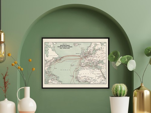 1900 Western Union Transatlantic Cables Map Print Poster Wall Art | eBay