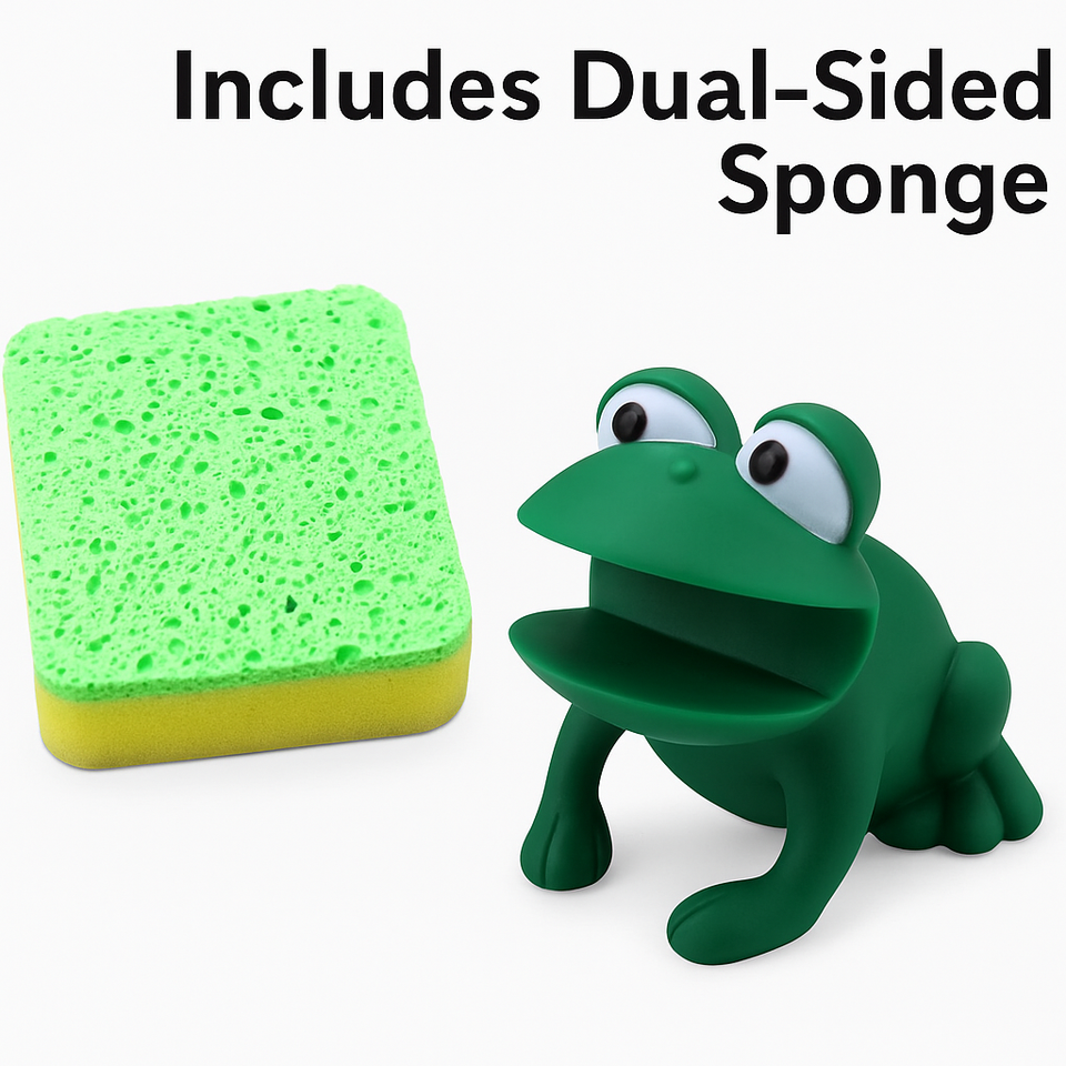 Frog Sponge Holder with Dual-Sided Sponge – Fun Kitchen Sink Organizer ...