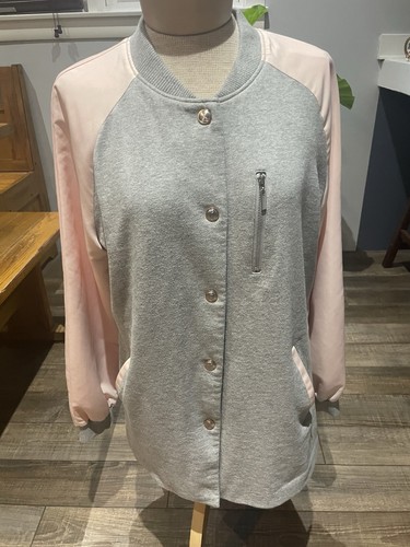 Candies Gray & Pink Satin Sleeved Longline Varsity Snap Jacket XL ...