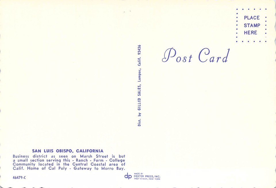 1968 CA San Luis Obispo Marsh St Rexell Drugs Beauty college Postcard ...