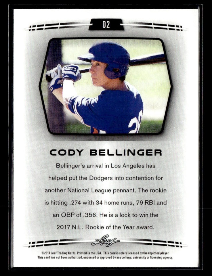 2017 Leaf Retail Exclusive #02 Cody Bellinger Card Los Angeles Dodgers ...