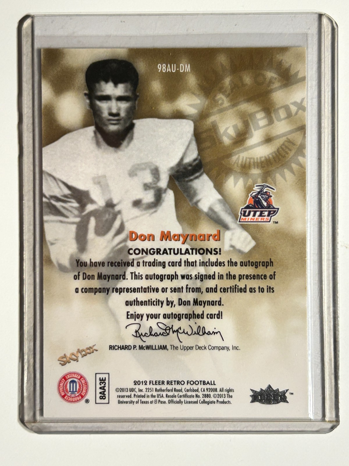 Don Maynard AUTO Fleer Retro 2012 Skybox Autographics 1998 Jets ...