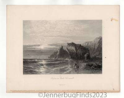 Kynance Rocks, Cornwall; Authentic 1879 Steel Engraving Appleton & Co ...