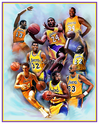 NBA Los Angeles Lakers All Time Greats ART REPRINT Color 8 X 10 Photo ...