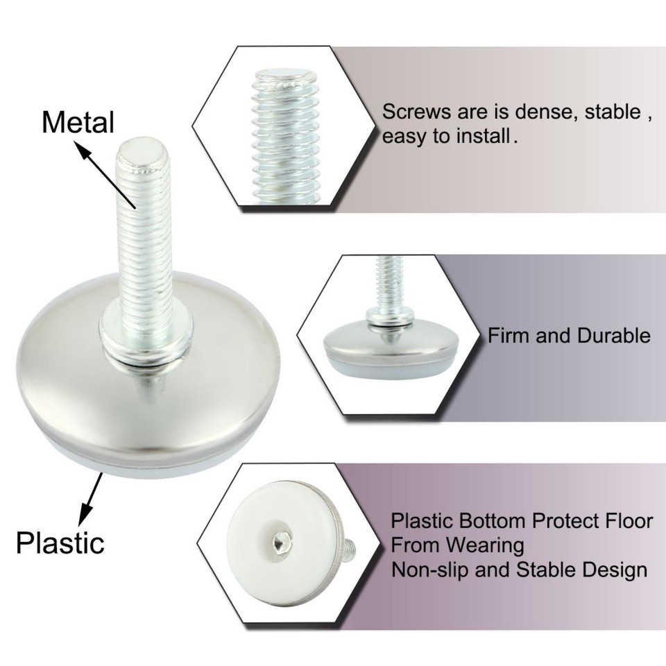 Furniture Table Desk Adjustable Thread Glide Leveling Feet M6x25mm 5pcs ...