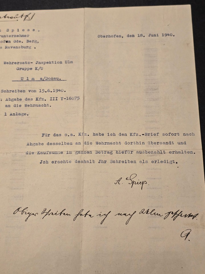 1940 THIRD REICH MILITARY TRANSPORT COMPANY WEHRMACHT Document WW2 WWII ...