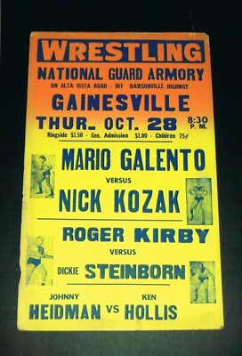 RARE 1965 Gainesville wrestling poster MARIO GALENTO NICK KOZAK DICKIE ...