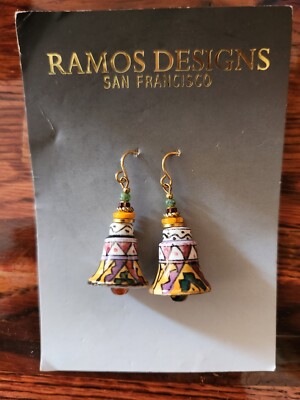 Ramos Designs Hand Painted Bell Earrings Porcelain Beaded Pierced Ear ...
