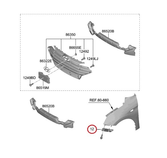 Hyundai Front Bumper Bracket Left Driver 86513F2AA0 Elantra Sedan 2019 ...