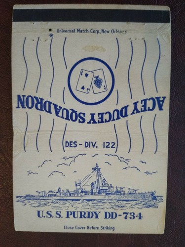 USS Purdy DD-734 Destroyer Matchbook Cover Postcard Size Acey Dicey ...
