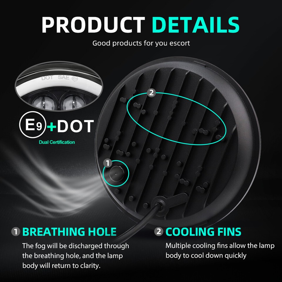 7" inch Round LED Headlights Halo DRL RGB Skull Light For Hummer H2 ...