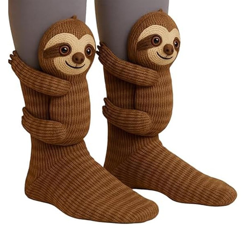 Cute 3D Knit Animal Sloth Hug Crew Socks 2025 Christmas Gifts Long ...