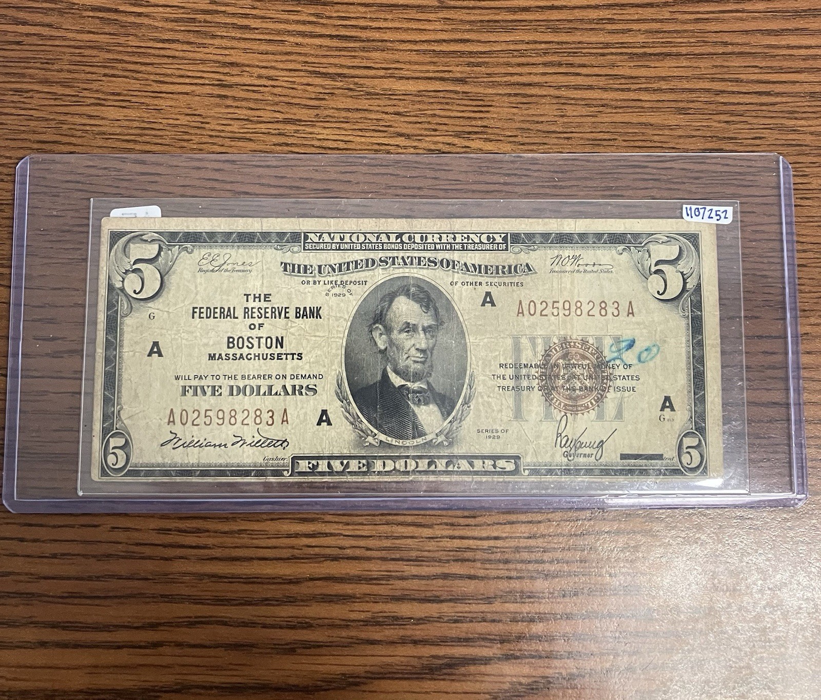 1929 5$ Federal Reserve Bank Note Of Boston Massachusetts GRAFITTI PEN ...