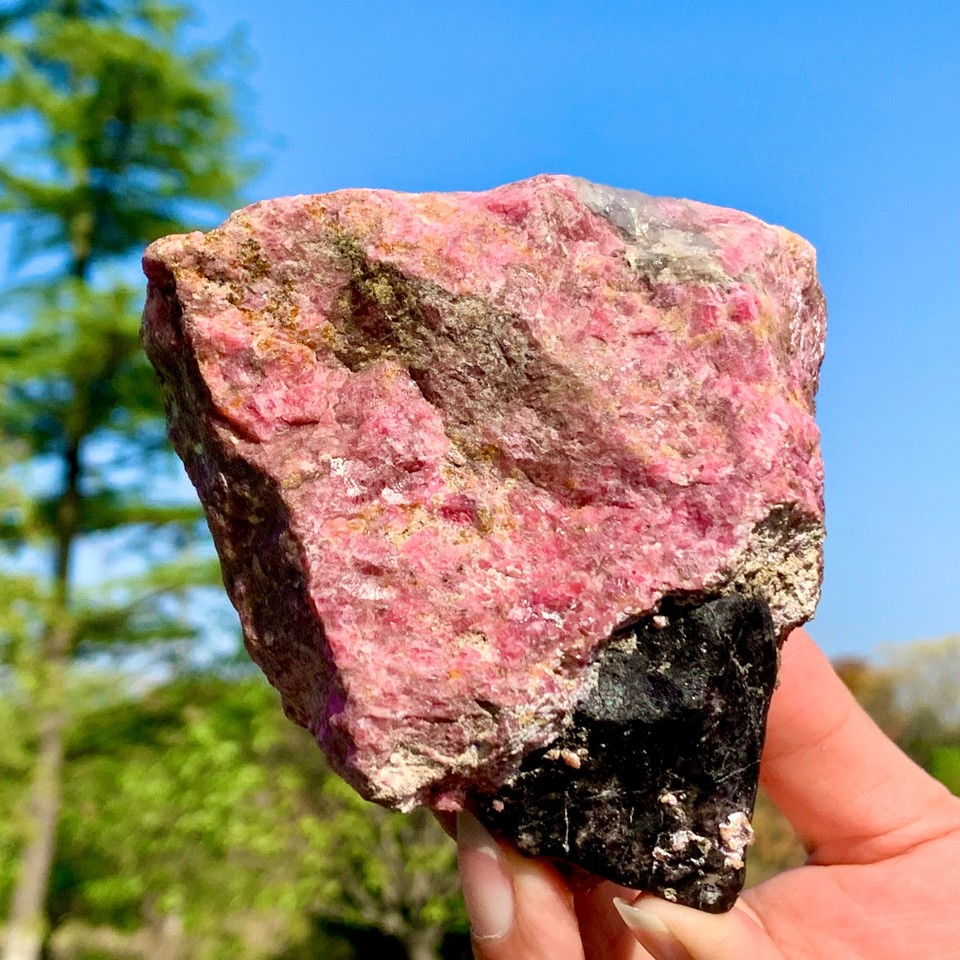 2.28LB Amazing Nature Pink Rhodonite Raw Crystal Mineral Specimen Reiki ...