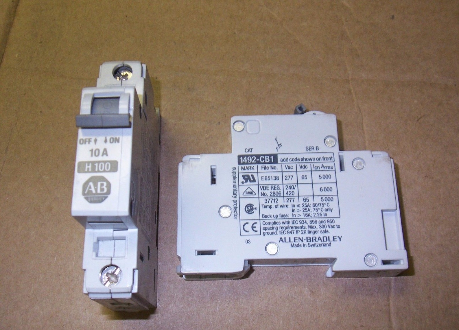 Allen Bradley Breaker 1492-CB1H100 10-A 1 Pole 10 Amp Circuit Breaker ...