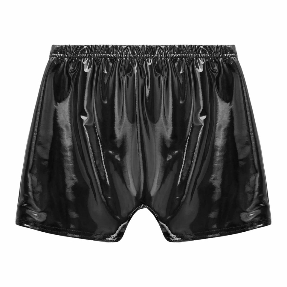 Mens Wet Look Latex PVC Leather Shorts Pouch Boxer Briefs Clubwear Hot ...