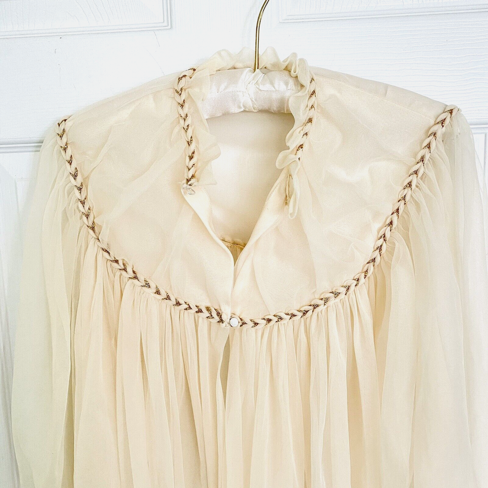 Vintage Carillon Robe Small Flowy Ivory & Gold Sheer 34 Old Money ...