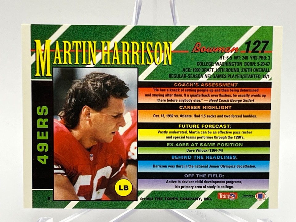 1993 Bowman NFL Football Card #127 Martin Harrison LB #56 San Francisco ...