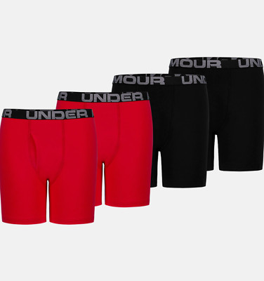 Under Armour Boys' UA Cotton Boxer Briefs 4-Pack Red/Black Size YMD ...
