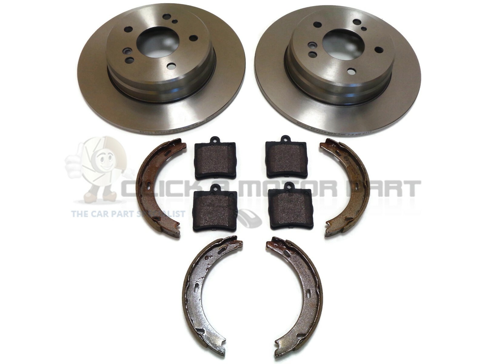 MERCEDES C180 C200 C220 CDi REAR BRAKE DISCS & PADS HANDBRAKE SHOES ...