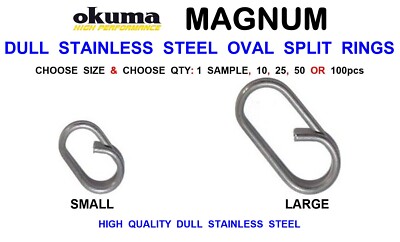 OKUMA DULL STAINLESS STEEL OVAL SPLIT RINGS SEA FISHING LINE FAST LINK ...