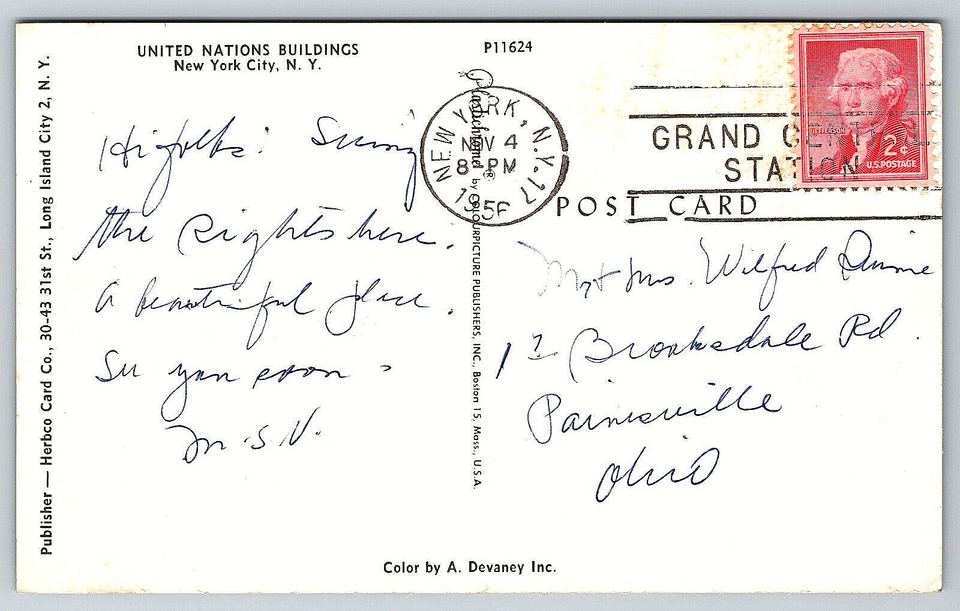 VINTAGE OLD OUTDOOR POSTCARD PHOTO CAR BUS UNITED NATIONS BUILDING NEW ...