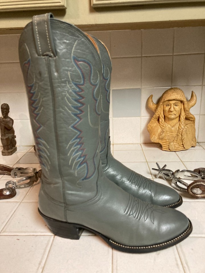 NOCONA GRAY SILVER MADE IN USA WESTERN COWBOY LEATHER BOOTS SIZE 9 D | eBay