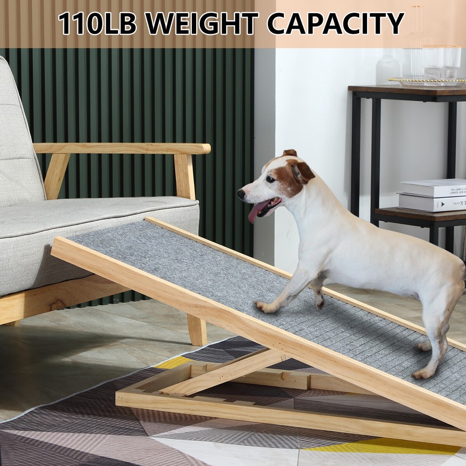 Adjustable Pet Ramp Dog Cat Stairs Folding Paw Wood Alpha Steps Couch ...