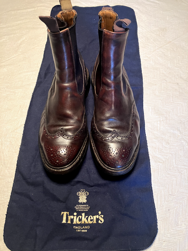 TRICKERS HENRY BROGUE SLIP ON BOOTS - LEATHER W/ ELASTIC GORES & STORM ...