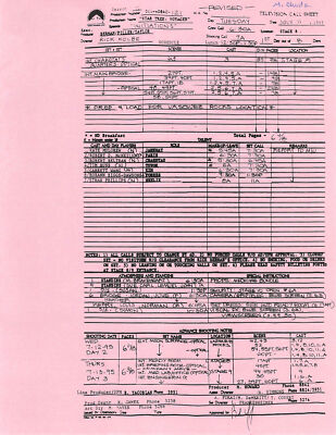 Rare 1995 STAR TREK: TNG call sheet "INITIATIONS" Pink July 11 Revised ...