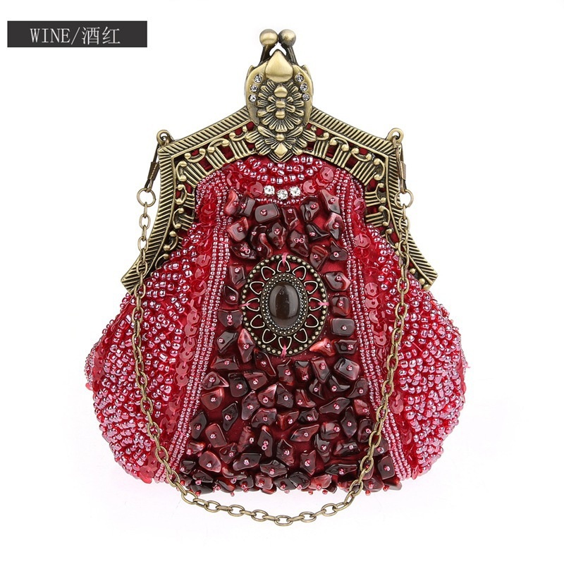 Vintage Womens Beading Stone Clutches Handbag Elegance Evening Party ...