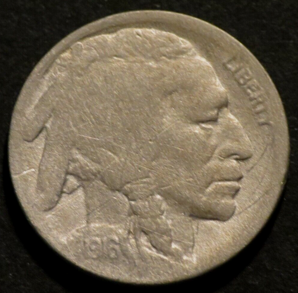 1916 D Buffalo Nickel Semi-Key Date Horn Details Holo-Restored Five 5c ...