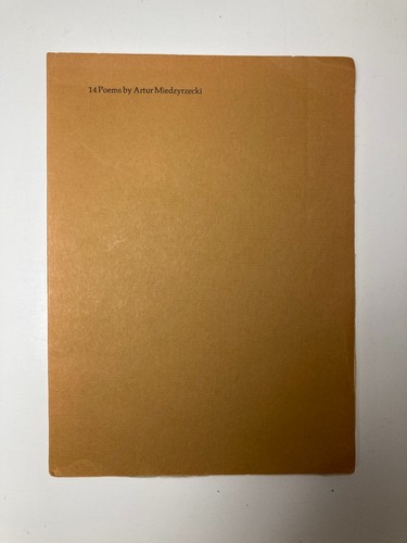 Rare Limited Edition: 14 Poems by Artur Miedzyrzecki (Windhover Press ...