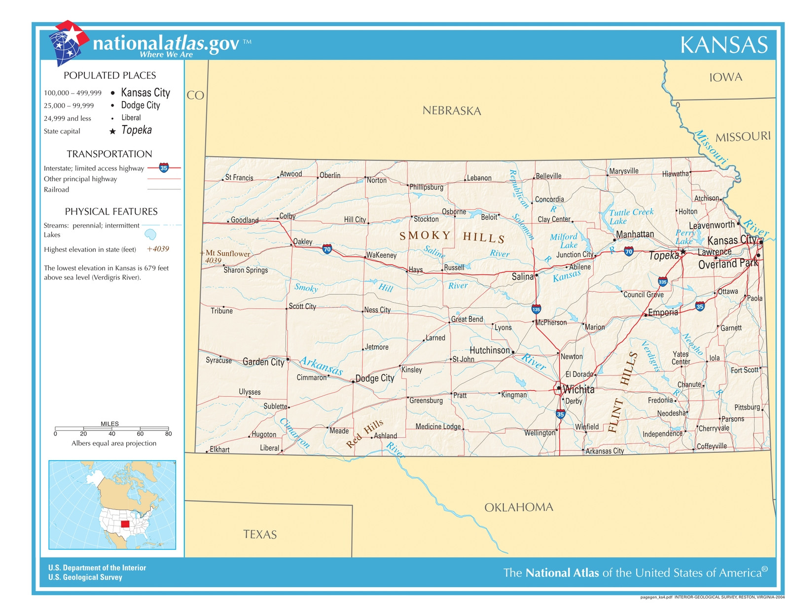 Kansas State Reference Laminated Wall Map | eBay