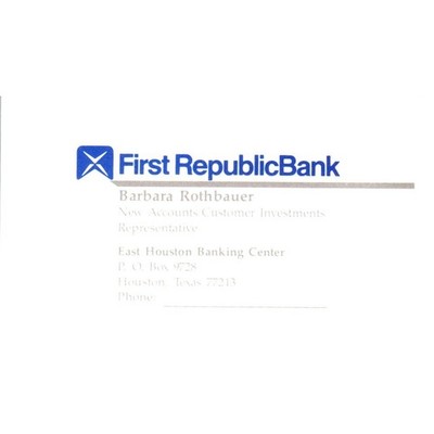 Barbara Rothbauer First Republic Bank Houston TX Vintage Business Card ...