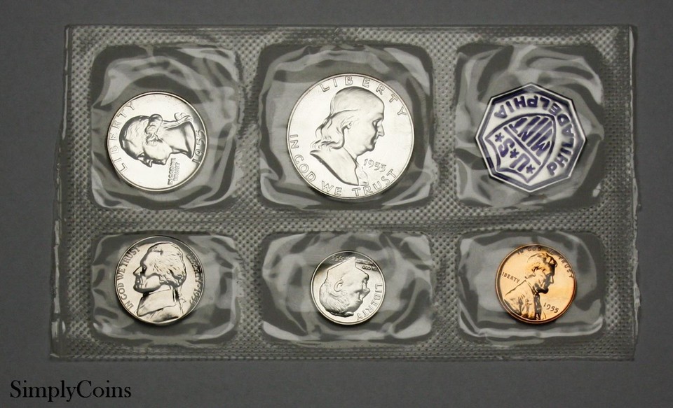 1955 Proof Set Silver Coins Uncirculated Coin Lot Original Envelope US ...