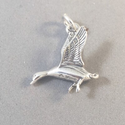 .925 Sterling Silver 3-D FLYING GOOSE CHARM Pendant NEW 925 Geese Bird ...