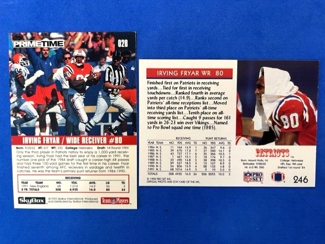 NFL - Irving Fryar 1992 Skybox Primetime & 1992 Pro Set Football ...