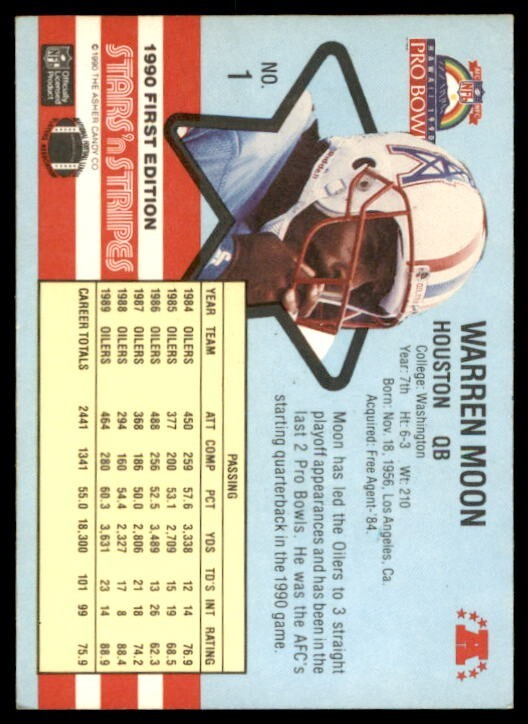 1990 STARS' n STRIPES FOOTBALL CARD FIRST EDITION #1 WARREN MOON ...