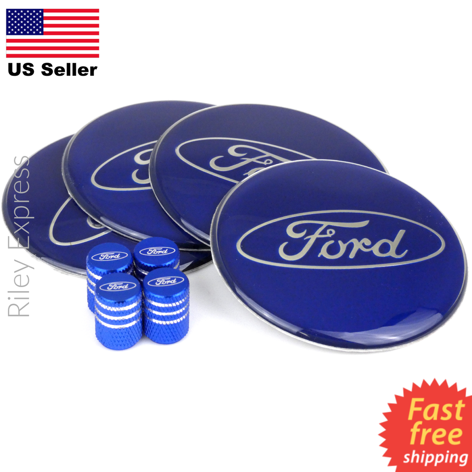Blue FORD Wheel Center Cap Sticker Decals 2.55" & Blue FORD Tire Valve ...
