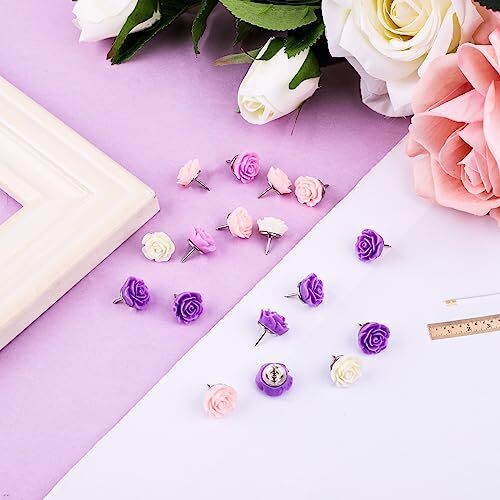 60pcs Flower Push Pins, Multicolored Rose Push Pins Cute Decorative ...