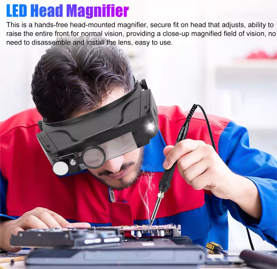 Headband Magnifier LED Light Head Magnifying Glass Visor Jeweler ...
