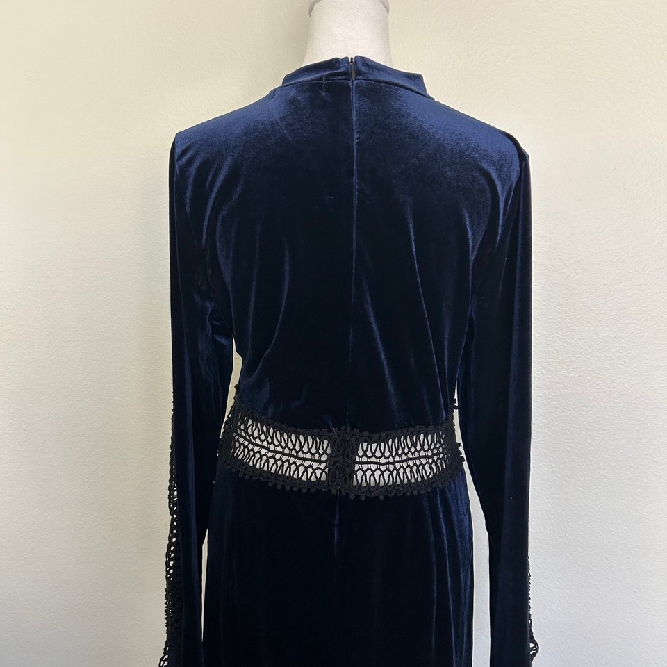 Romeo & Juliet Couture Blue Velvet Mini Dress Lace Trim Sheer SZL ...