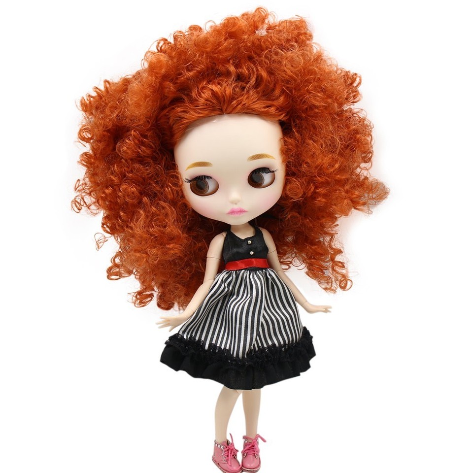 NEO Blythe Doll Red Afro Hair Matte Face Eyebrow 1/6 Joint Body Carved ...