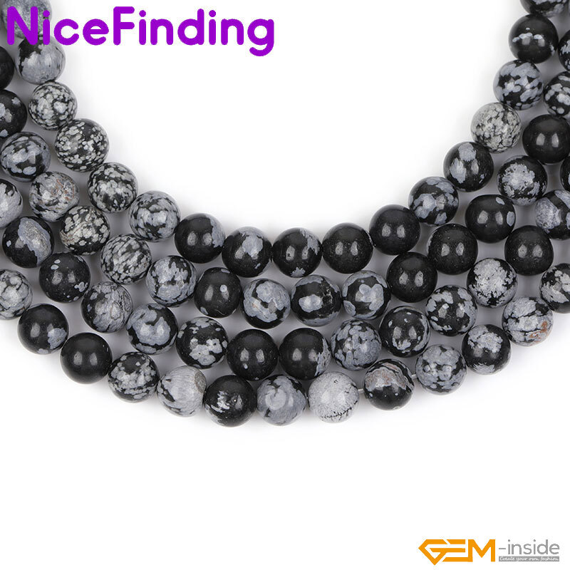 Natural Black Snowflake Obsidian Round Loose Gemstone Beads Jewelry ...
