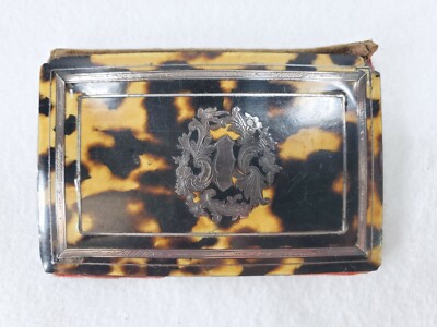 Antique c. 1820 Faux Tortoise Shell Silver Inlaid Folding Wallet as is ...