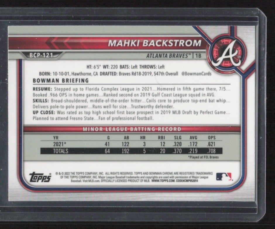 2022 Bowman Chrome #BCP-121 Mahki Backstrom Mojo Near Mint | eBay