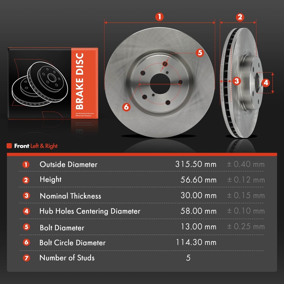 2Pcs Front LH & RH Side Disc Brake Rotors for Subaru Legacy Tribeca ...