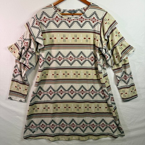Simply Southern Dress Women's XL Bell Sleeve Aztec Print Boho Western ...